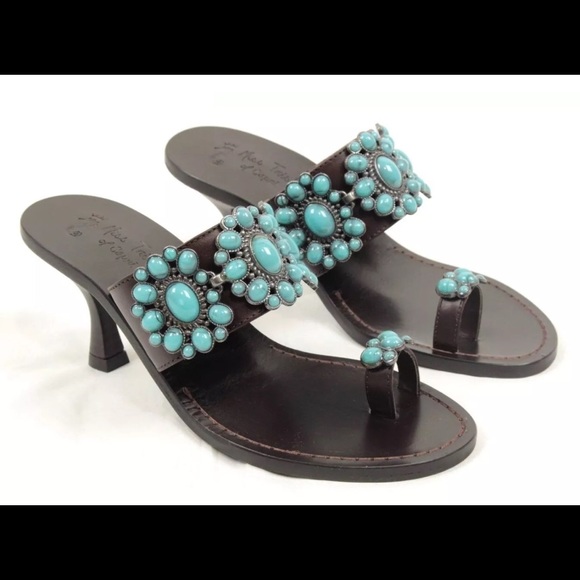 Miss Trish | Shoes | Miss Trish Of Capri Concha Turquoise Brown Sandal ...
